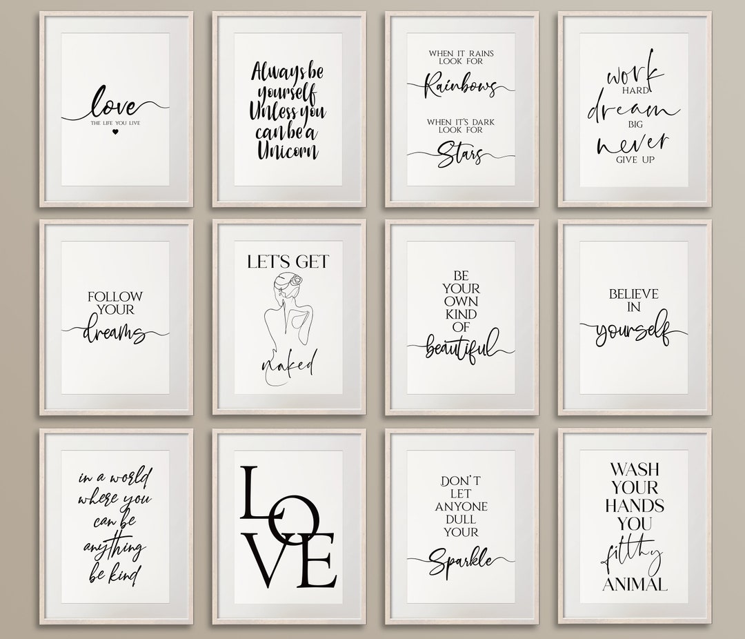 Inspirational Quote Print Bundle, Home Office Decor, Motivational Quote ...