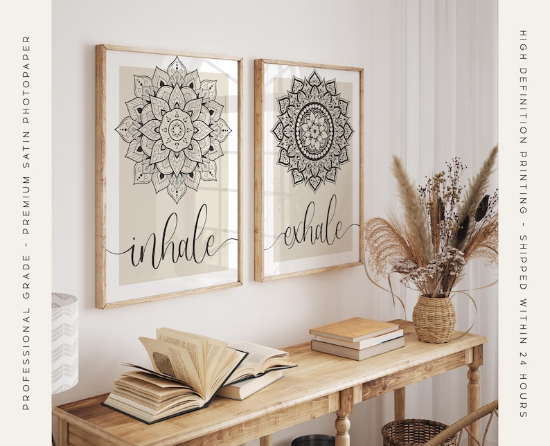Inhale and Exhale Mandala Prints - Set of 2 Yoga Prints, Yoga and ...