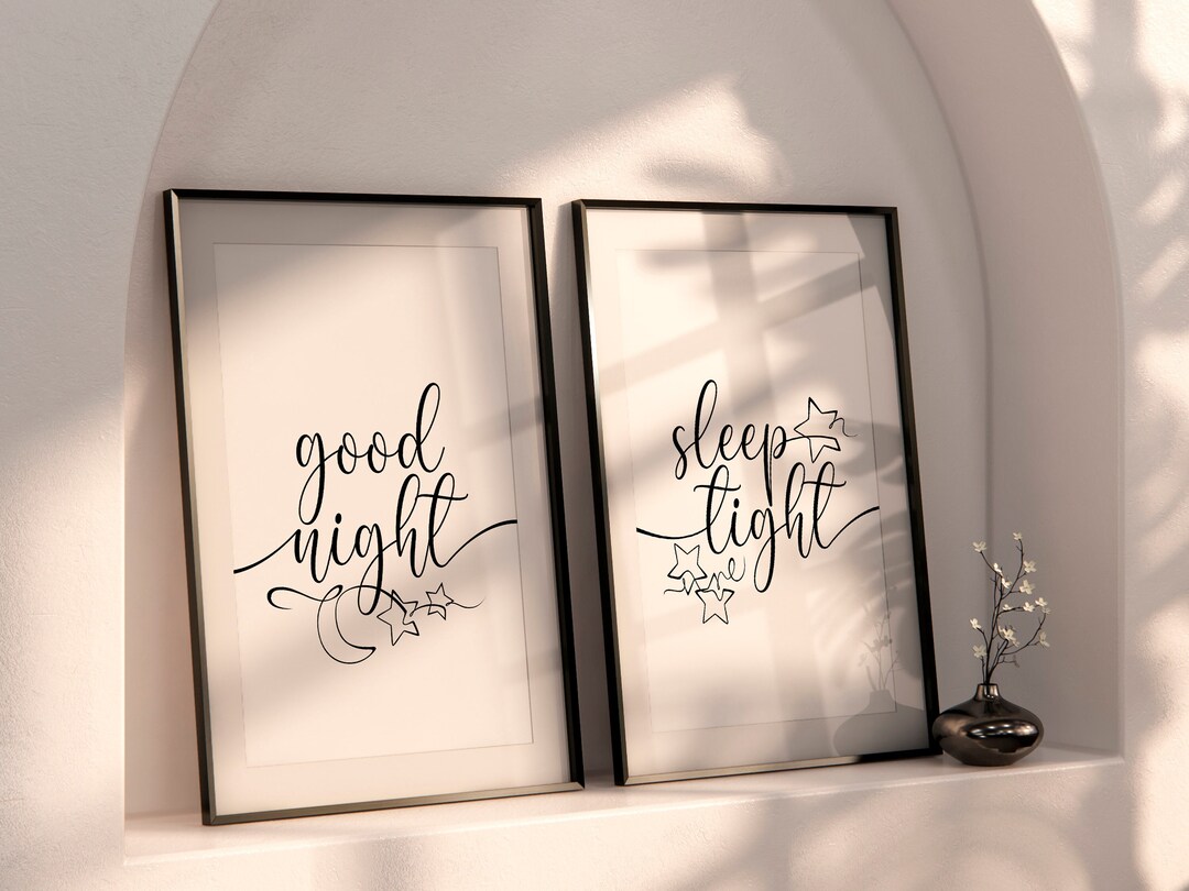Set of 2 Good Night Sleep Tight Wall Art Prints, Bedroom Wall Decor ...