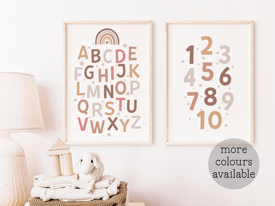Rainbow Alphabet and Number Poster, Set of 2 Print, Nursery Decor ...
