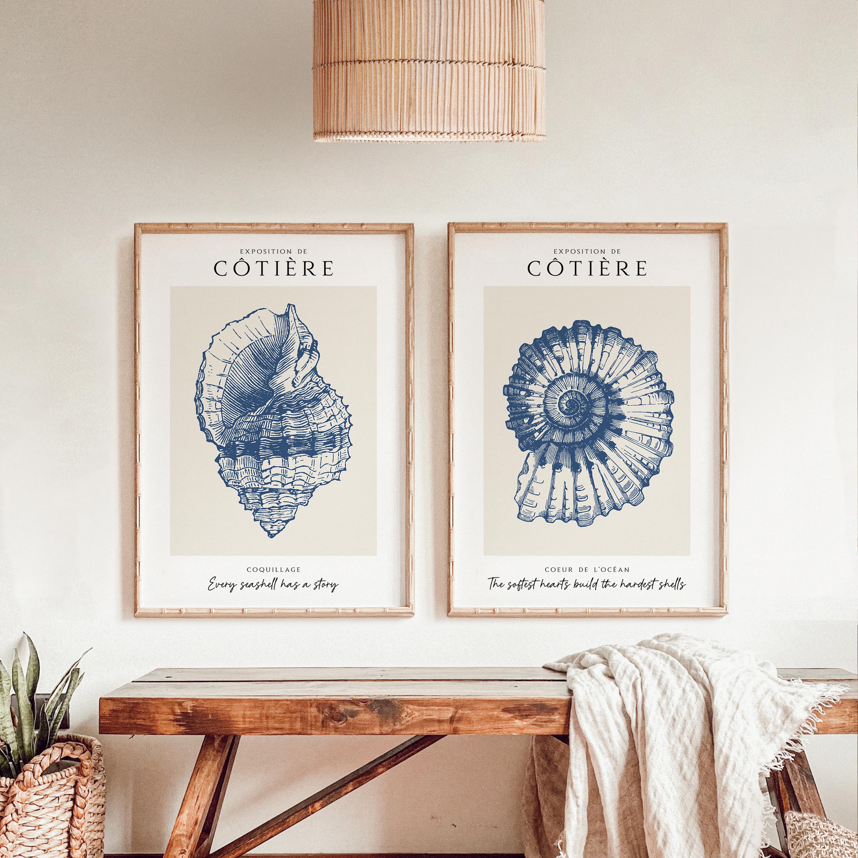 Set of 2 Vintage Seashell Art Prints, Seashell Quote Print, Ocean ...