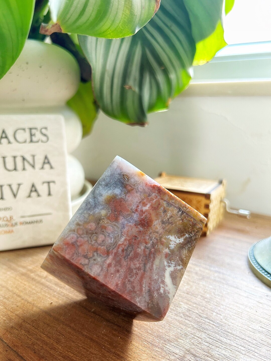 Self Standing Colorful Pink Blue Ocean Jasper/sea Jasper Cube - Etsy