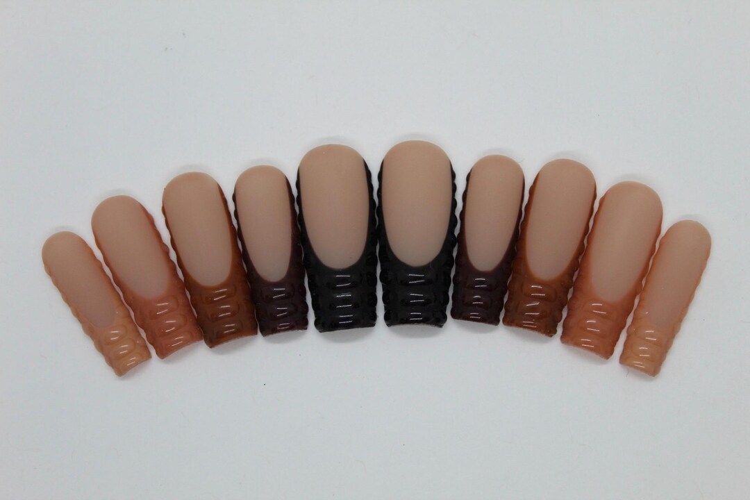 Gradient Fall French Tip Crocodile Press on Nails: Coffin, Almond ...