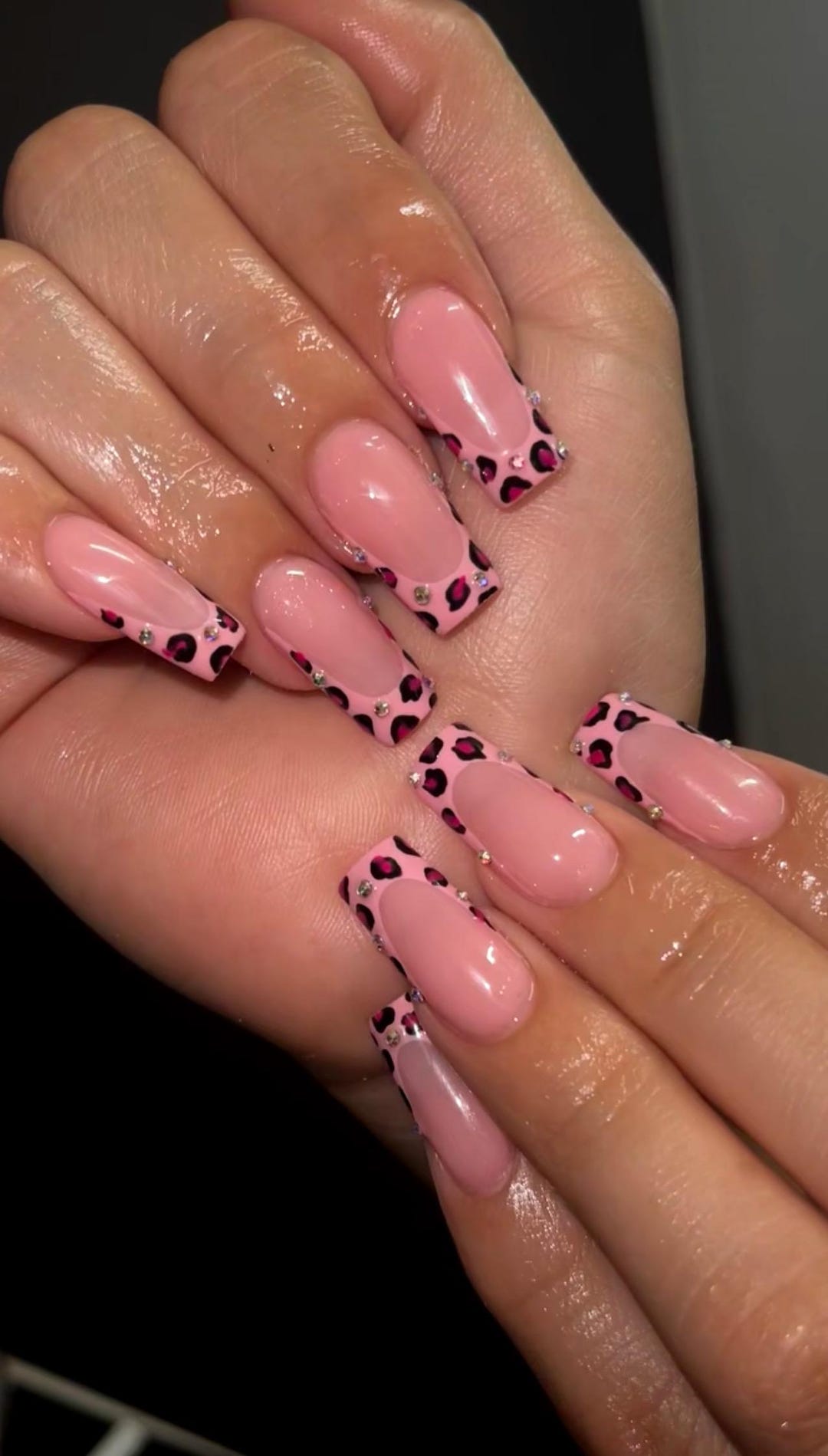 Pink French Tip Cheetah Print Press Ons: Coffin, Almond, Stiletto, Oval ...