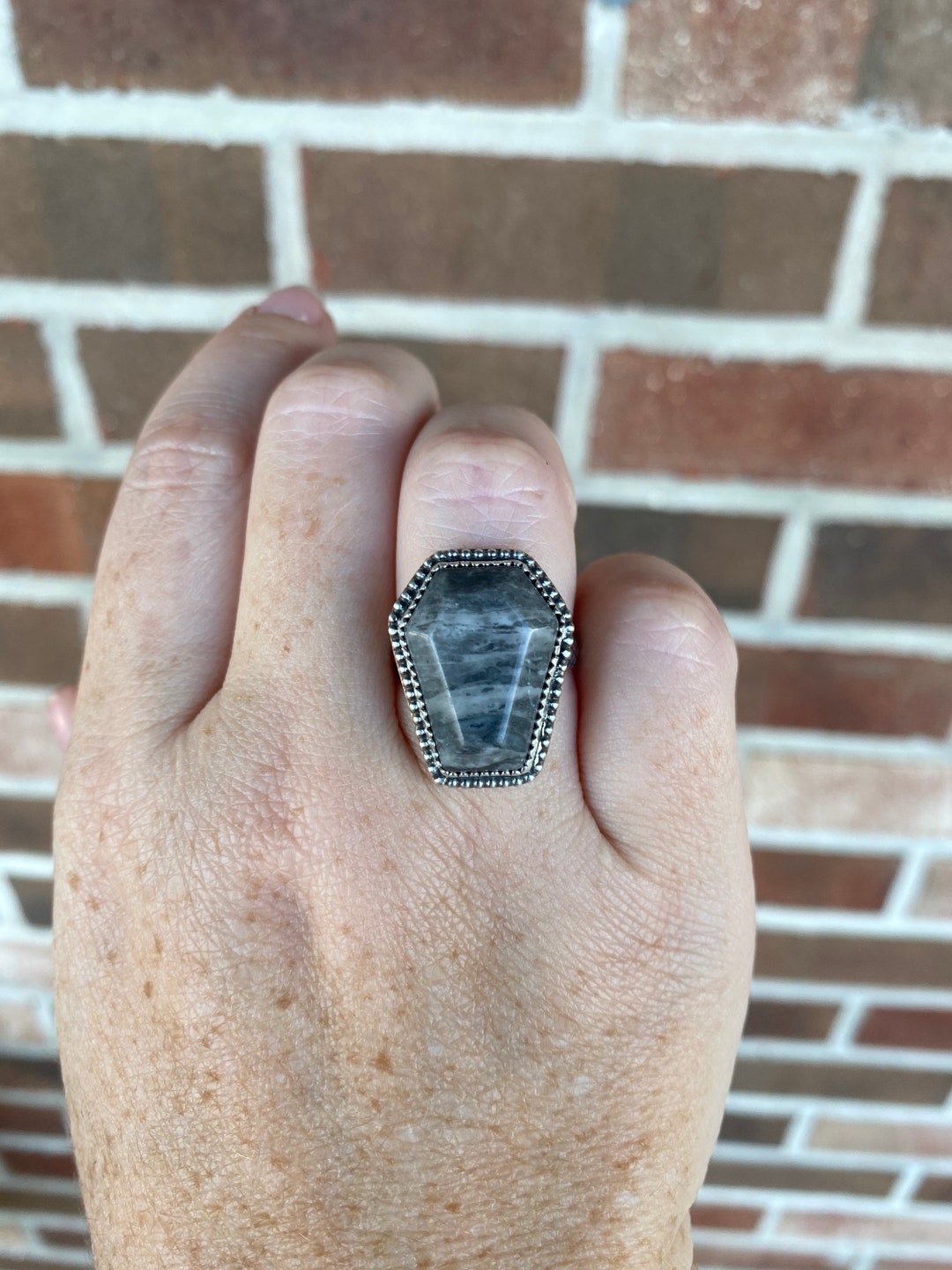 Coffin Ring | Coffin Shaped Ring | Grey Lace Jasper Coffin Ring | Grey ...