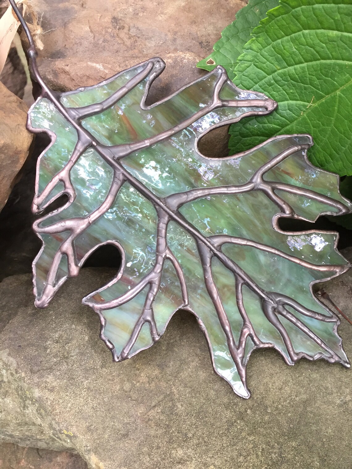 Stained Glass Red Oak Leaf Leaves Suncatcher Paperweight Etsy