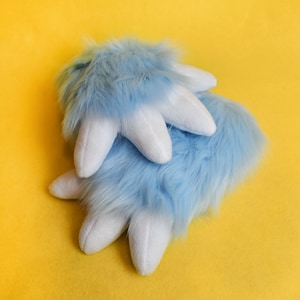 Light Blue Furry Plush Hand Paws – Light Baby Blue Fur With White Claws ...