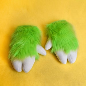 Lime Green Furry Luxury Fursuit Hand Hooves – Plush Green Fur With ...