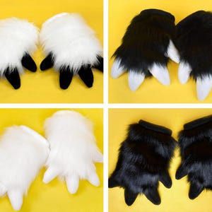 Black and White Furry Plush Fursuit Hand Paws - Choose Your Colour ...