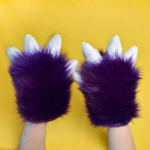 Royal Purple Luxury Hand Paws for Furries – Violet Fur With White Claws ...