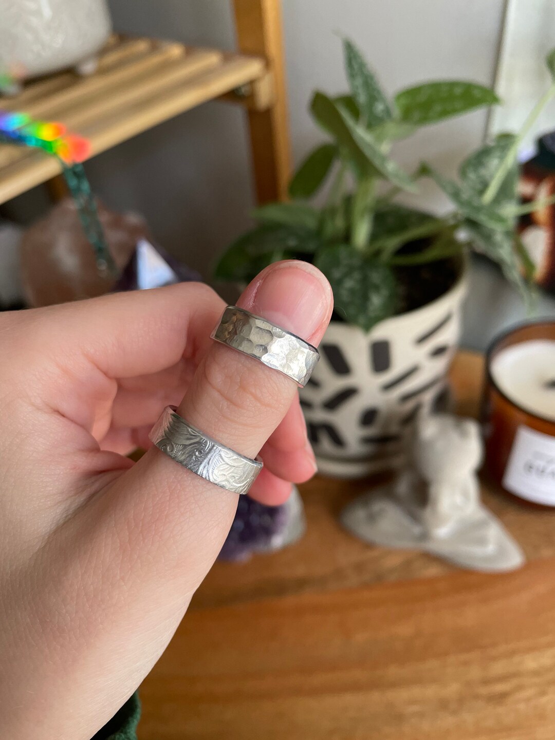 Simple Adjustable Textured Rings. Hammered Aluminum Ring. Embossed Ring ...
