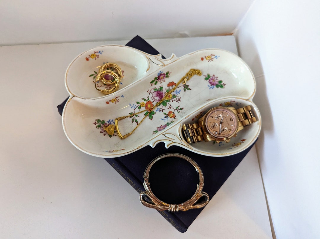 Vintage Three 3 Compartment Ceramic Trinket Bowl With Flower - Etsy