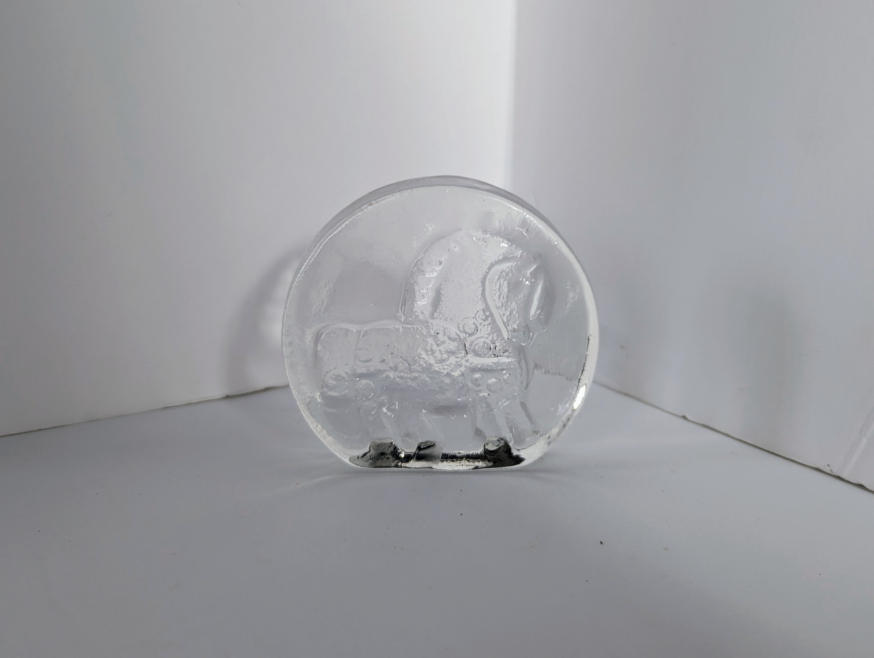 Vintage Clear Glass Circular Paperweight With Trojan Horse Design - Etsy