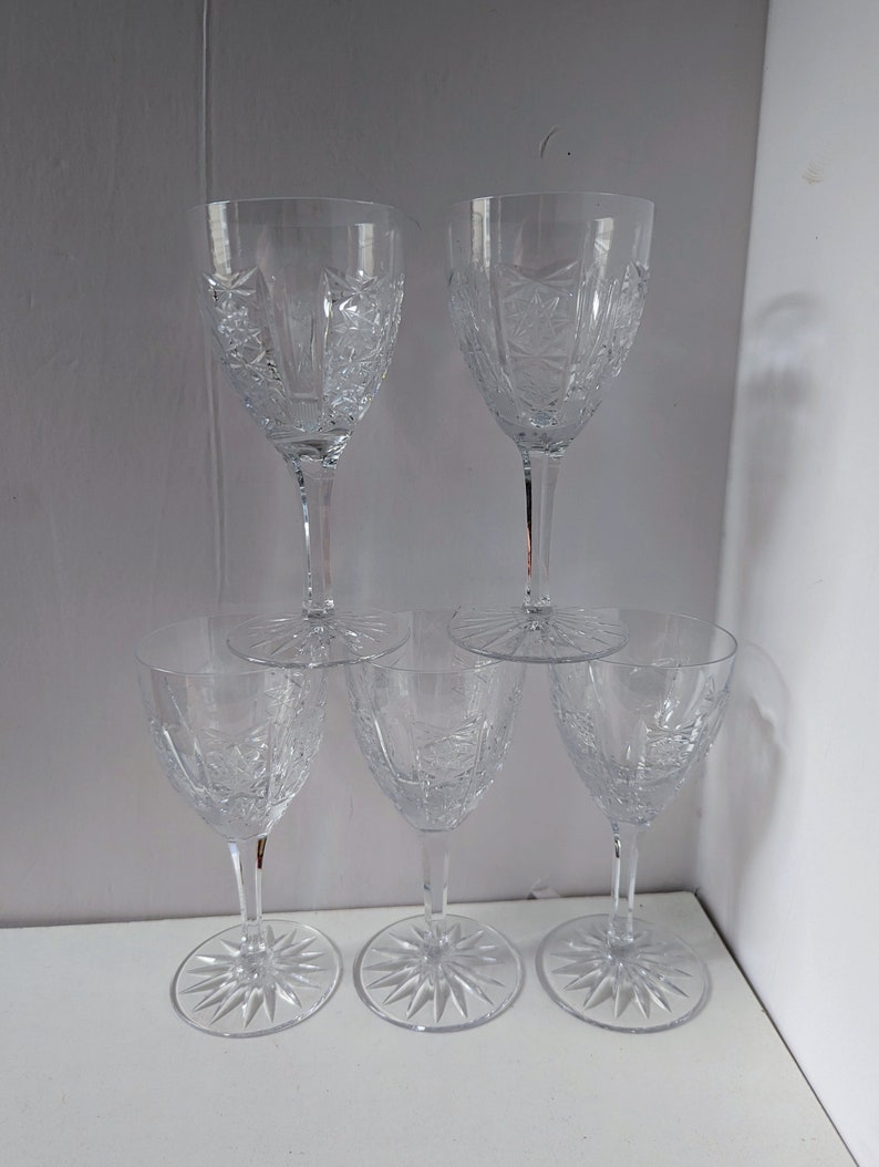 Set of 5 Vintage Crystal Goblets, Hexagon Shaped Stems - Etsy