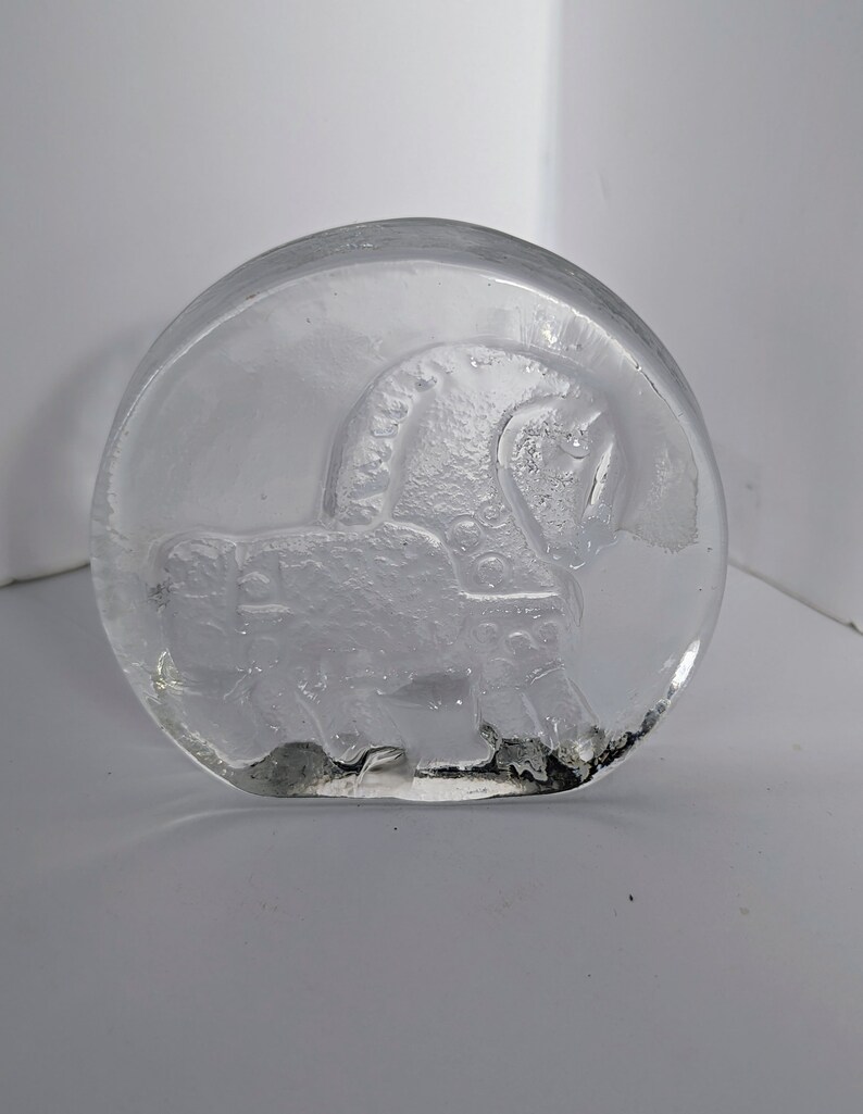 Vintage Clear Glass Circular Paperweight With Trojan Horse Design - Etsy