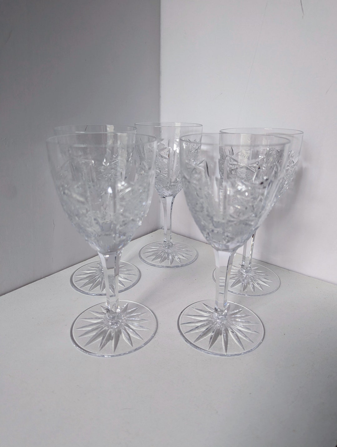 Set of 5 Vintage Crystal Goblets, Hexagon Shaped Stems - Etsy