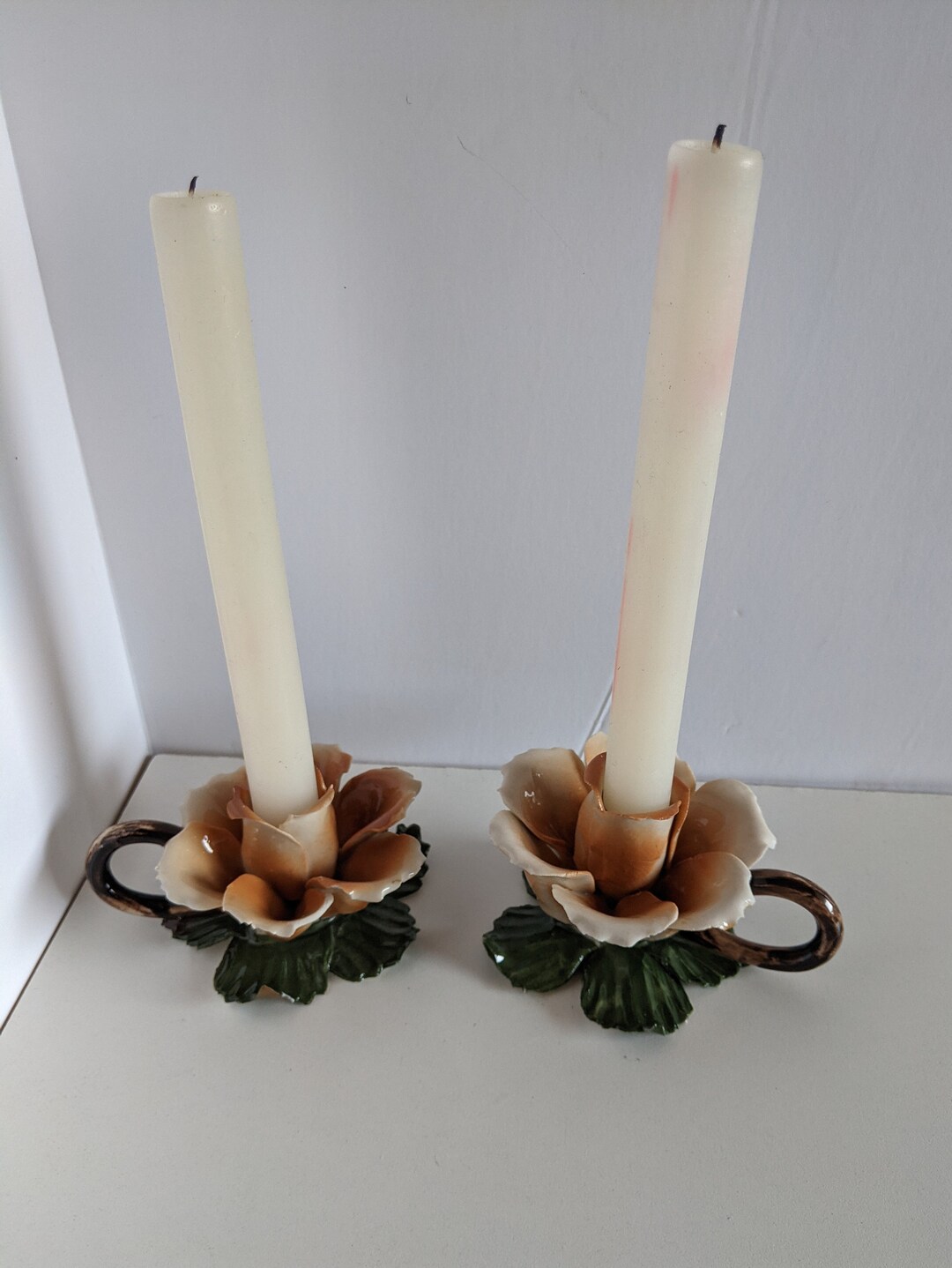 Pair of Handmade/ Studio Pottery Peach Ombre Rose Candlestick - Etsy