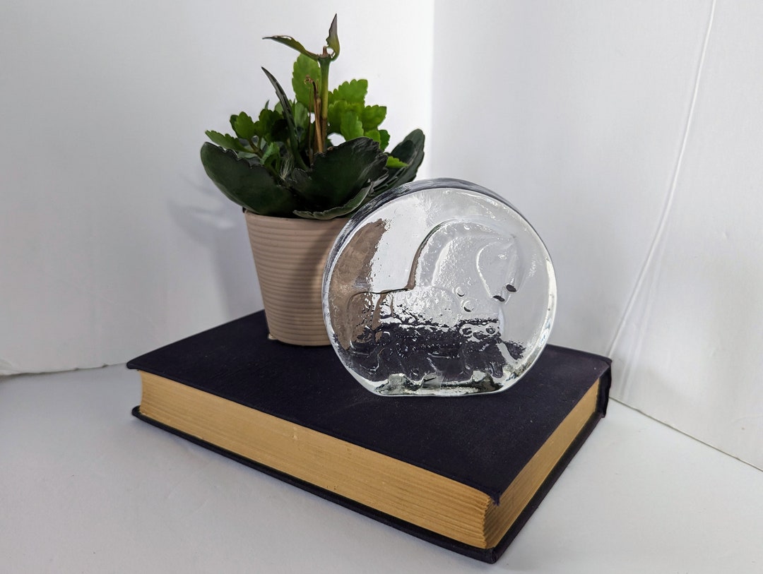Vintage Clear Glass Circular Paperweight With Trojan Horse Design - Etsy