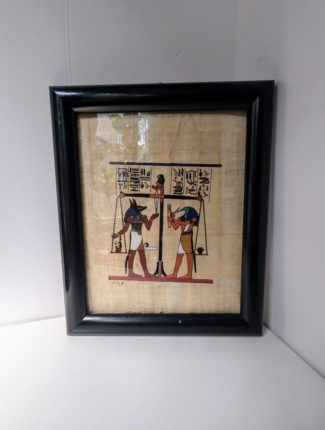 Framed Egyptian-styled Art of Anubis and Thoth on Papyrus Paper, Ready ...