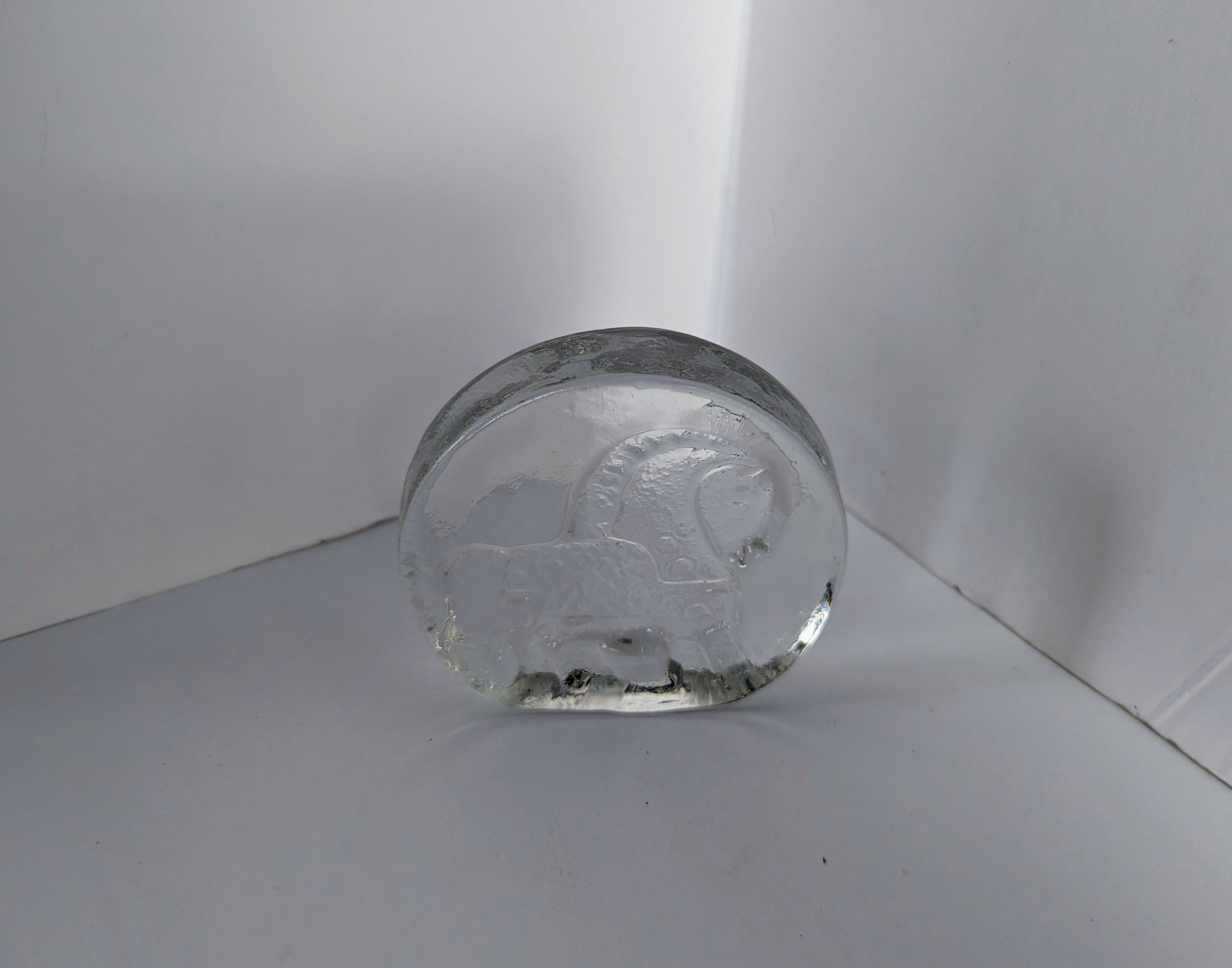 Vintage Clear Glass Circular Paperweight With Trojan Horse Design - Etsy