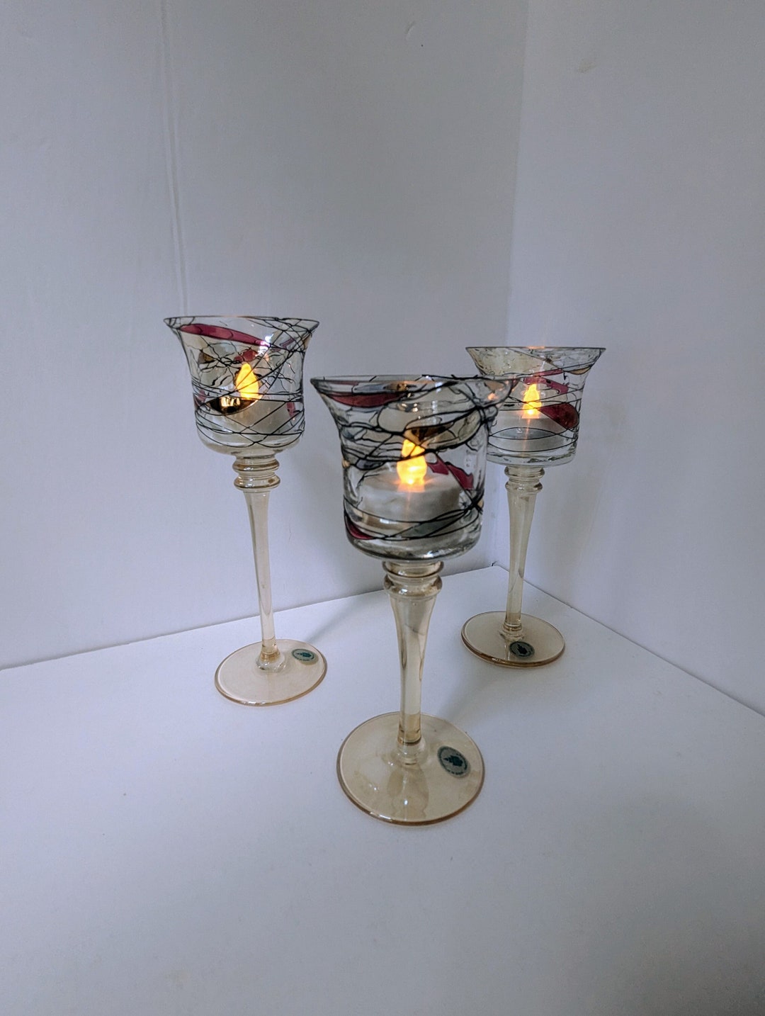 Set of 3 Vintage Partylite Mosaic Calypso Design Stemmed Votive ...