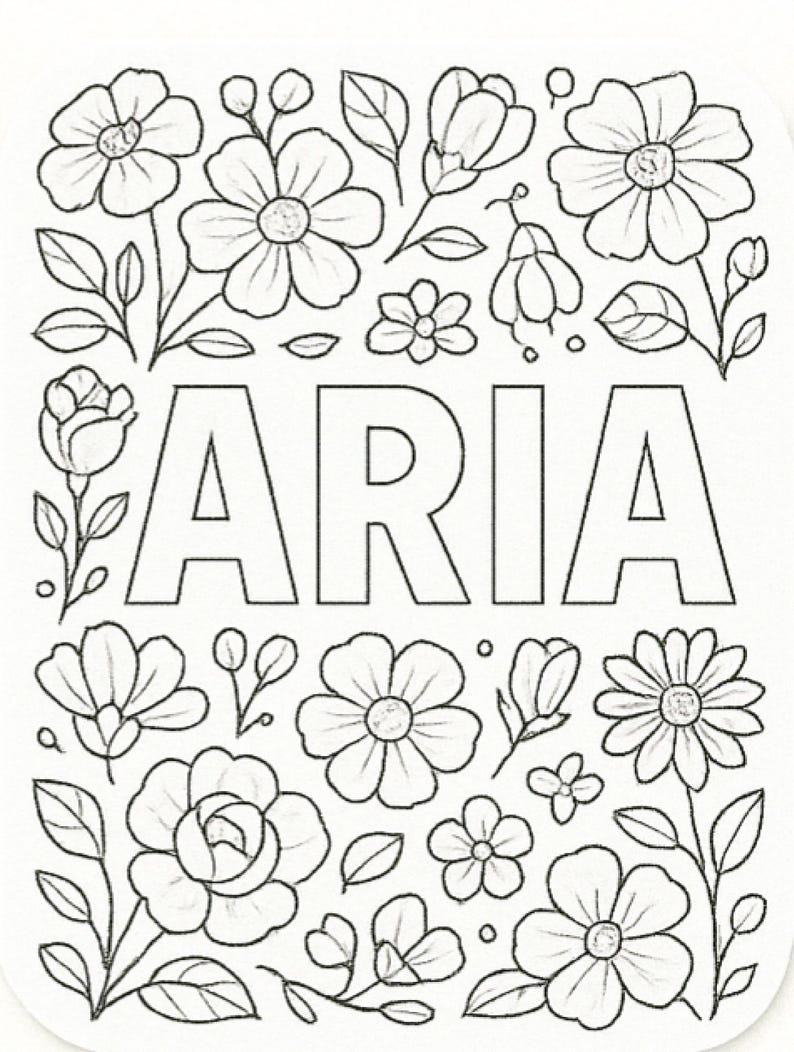 Personalized Floral Coloring Page: Custom Name, Stress Relief (digital ...