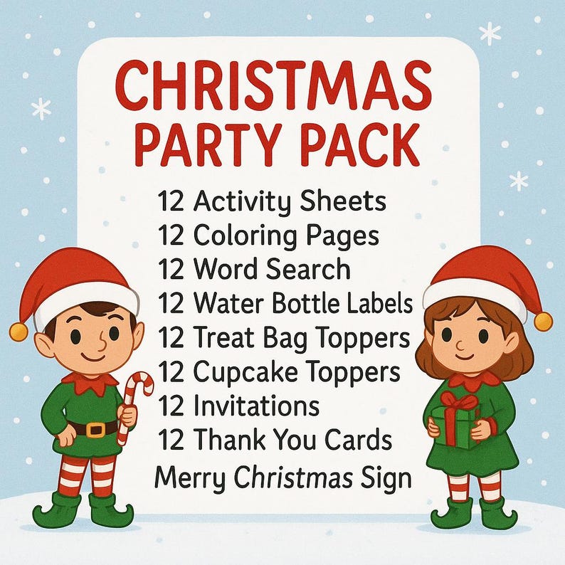 Kids Christmas Party Pack | Elf Activity Sheets & Decorations - Etsy