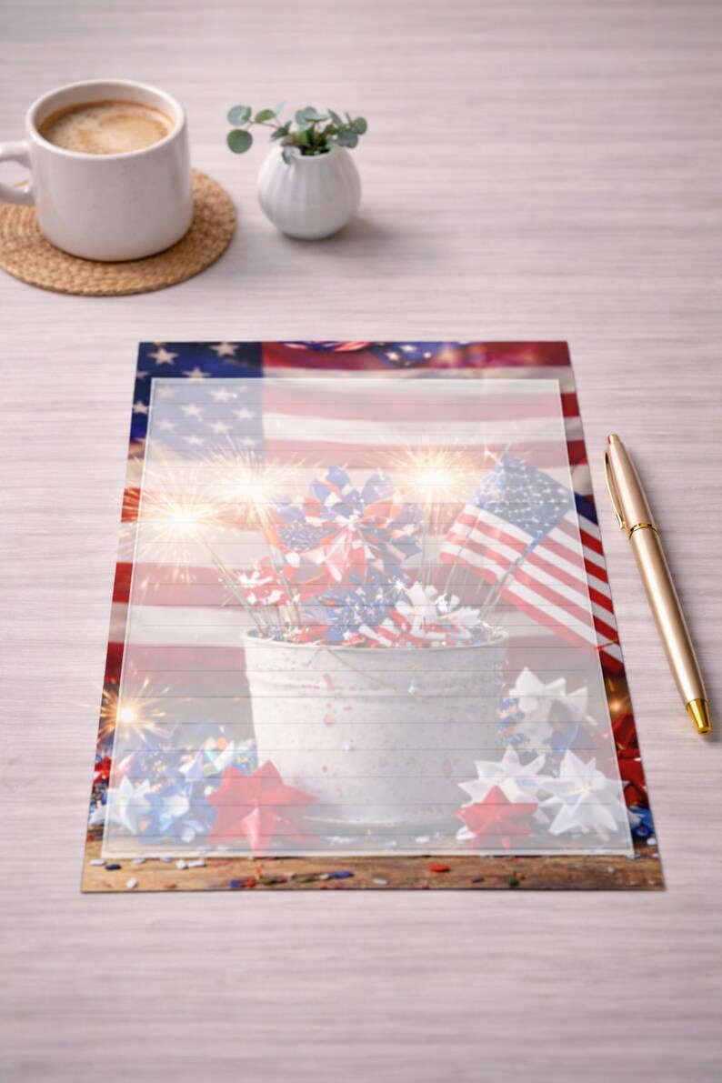 4th of July Printable Stationery | Digital Download PNG | Lined Writing ...