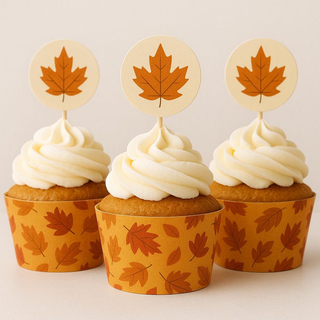 Fall Maple Leaf Cupcake Toppers & Sleeves | Printable Autumn Party ...