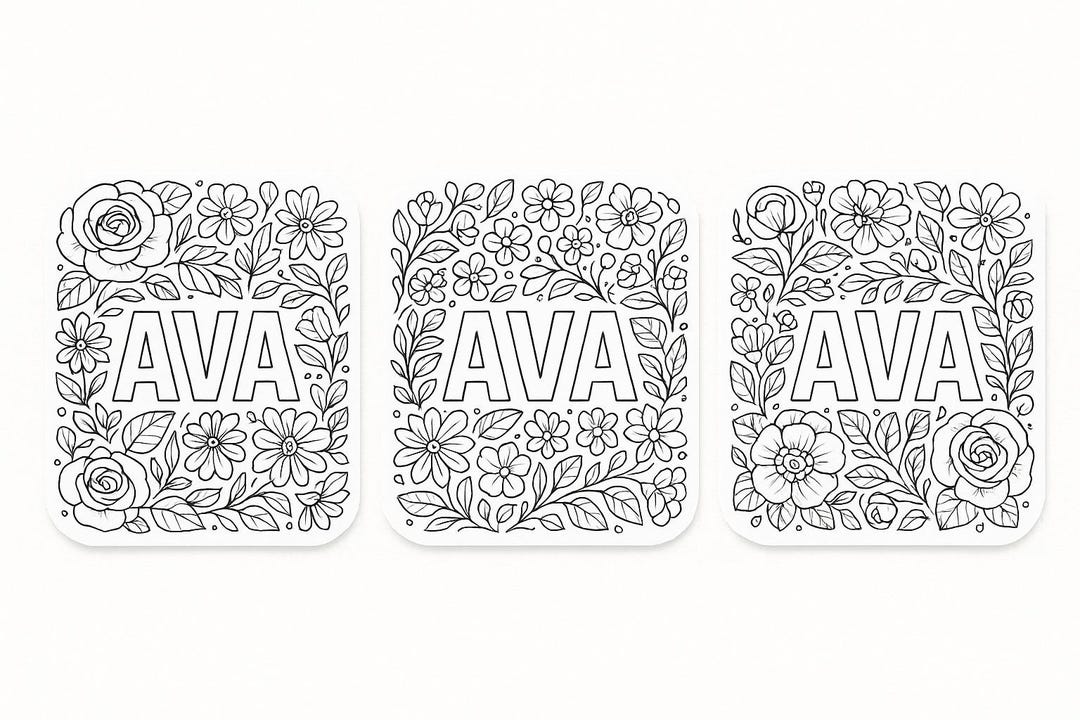 Personalized Floral Name Coloring Pages: Custom Adult Print (digital ...