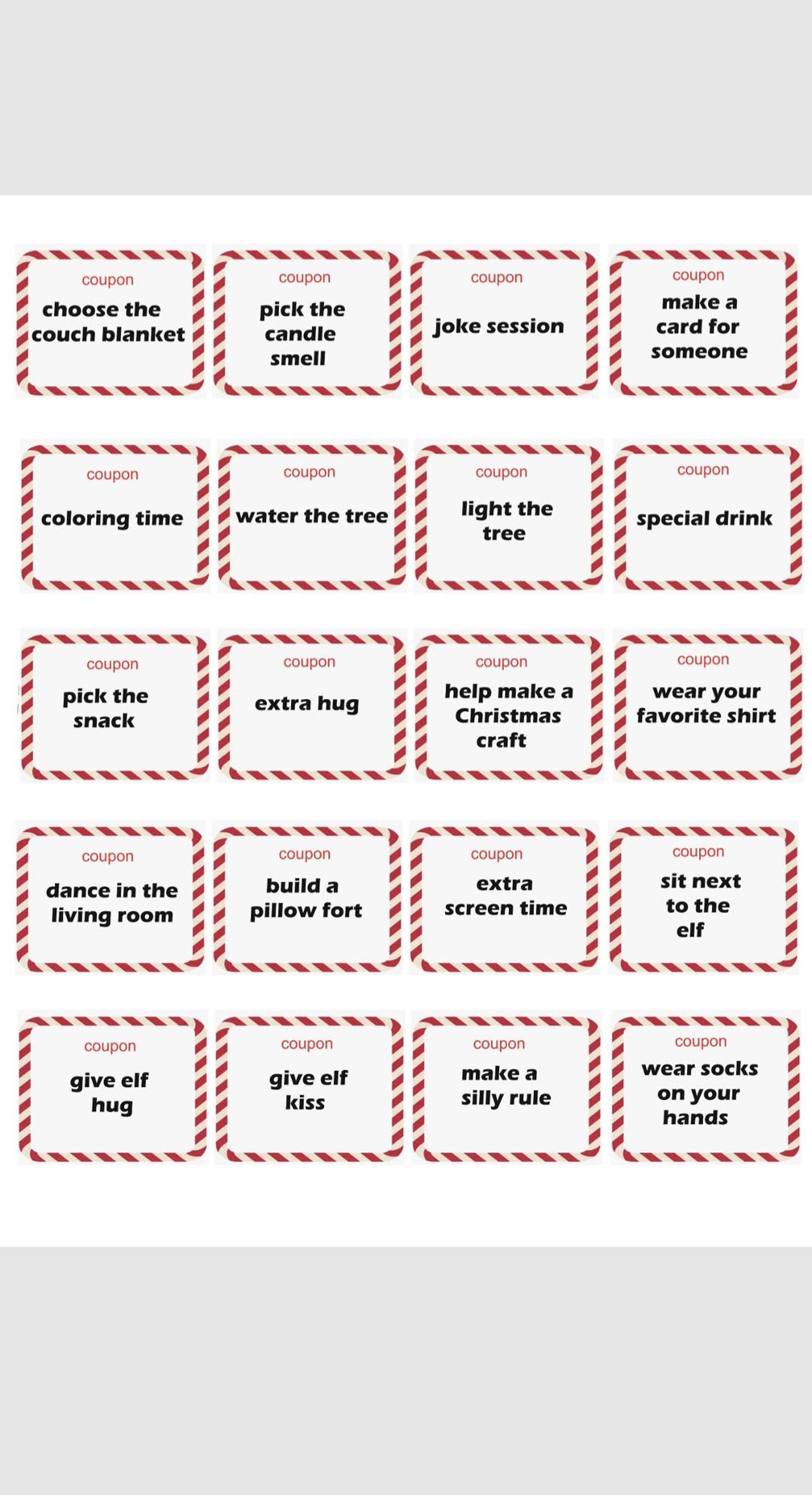 Elf Coupon Cards, 40 Printable Activity Cards (PDF) - Etsy