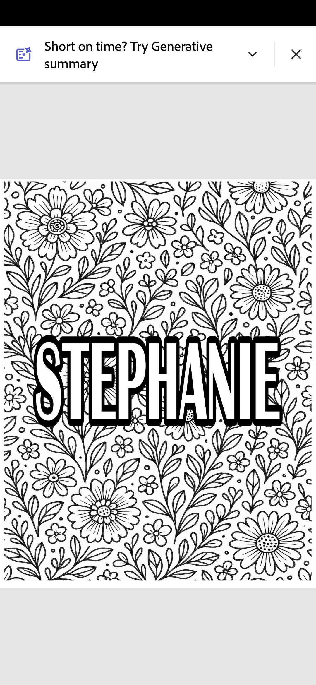 STEPHANIE Floral Coloring Page: Custom Name Printable (digital Download ...