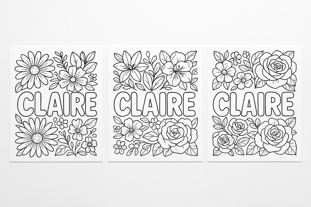 CLAIRE Personalized Floral Name Coloring Pages | Relaxing Printables ...