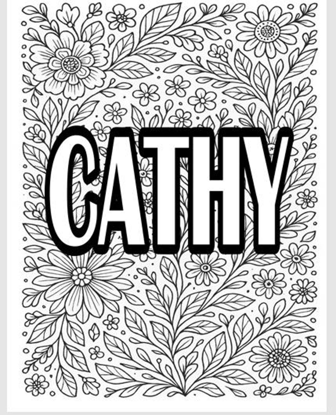 Cathy Personalized Floral Coloring Page: Custom Name Printable (digital ...