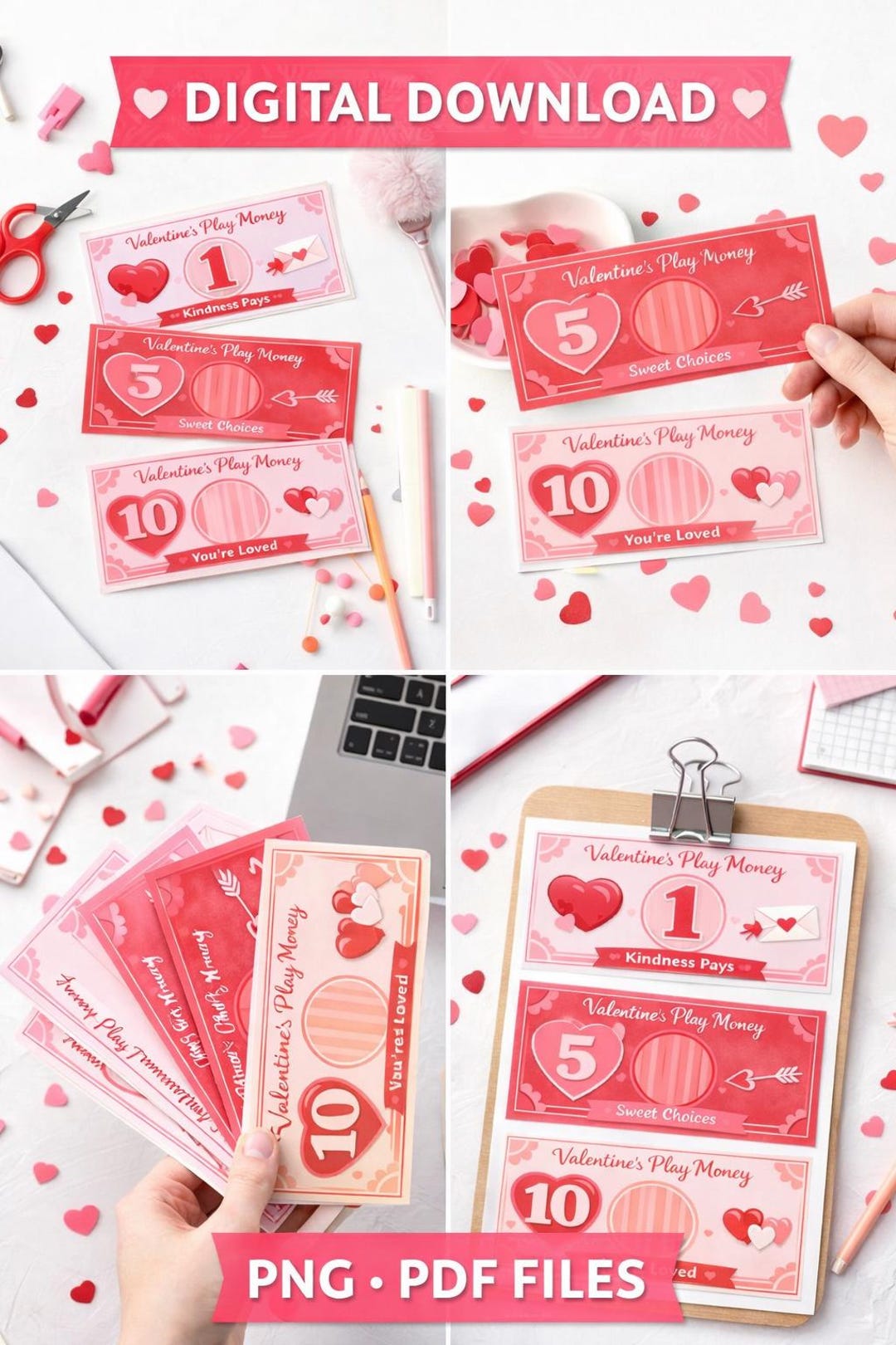 Valentine’s Day Play Money Printable – Kids Reward Currency – PNG & PDF ...