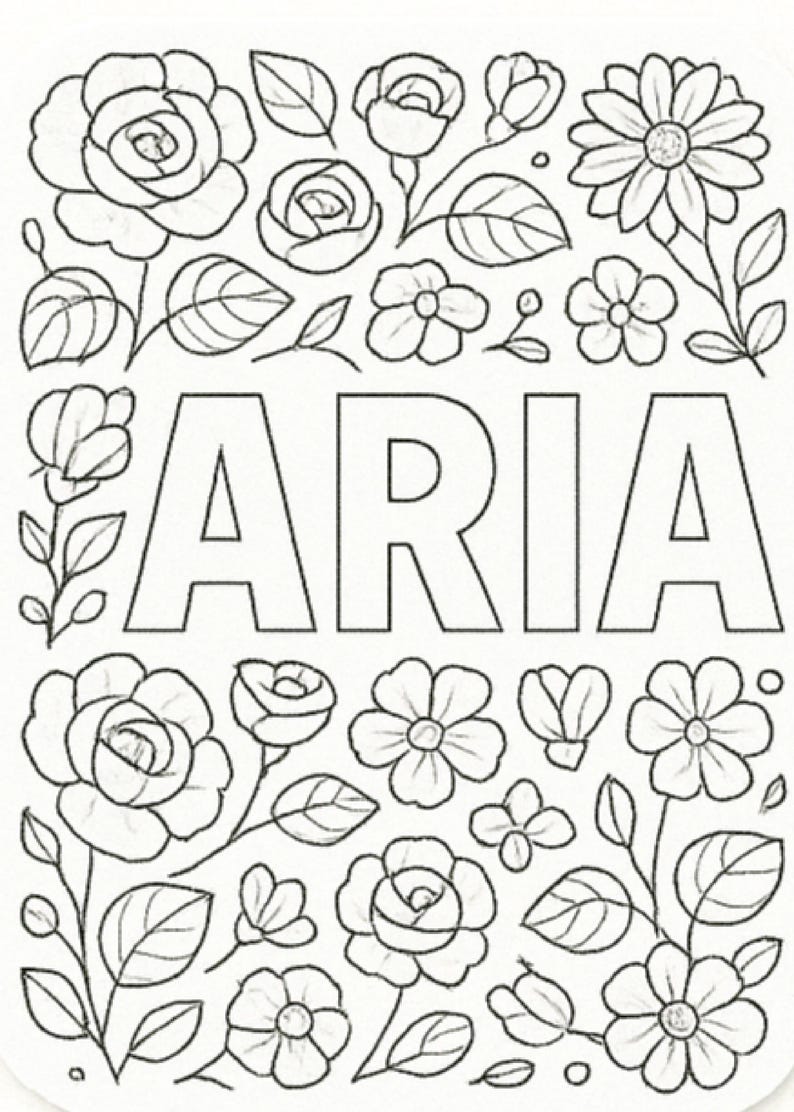 Personalized Floral Coloring Page: Custom Name, Stress Relief (digital ...