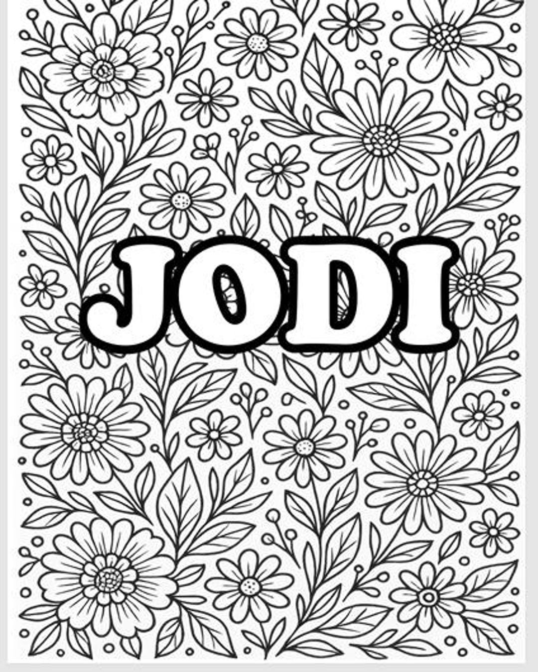 JODI Personalized Floral Coloring Page: Custom Name, Stress Relief ...