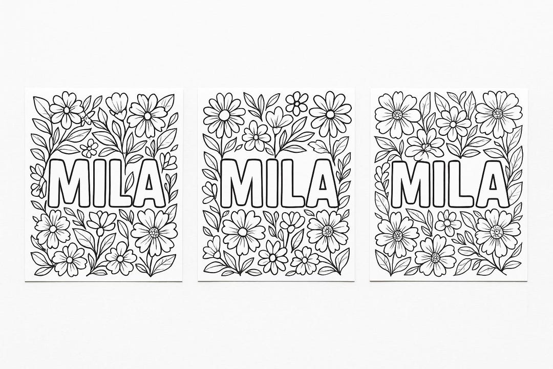 MILA Personalized Name Floral Coloring Page: Stress Relief (digital ...