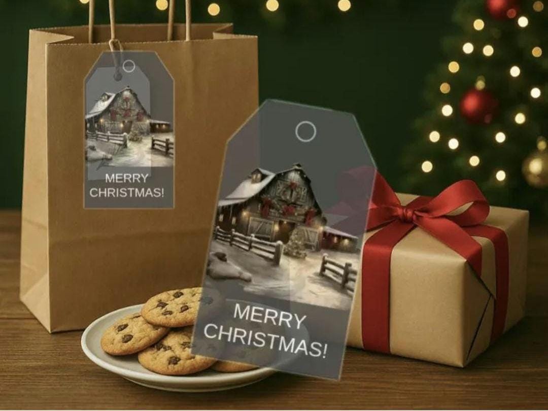 24 Christmas Barn Tags Sheet/ 8 Tags Every Sheet/3 Sheets (you Cut and ...