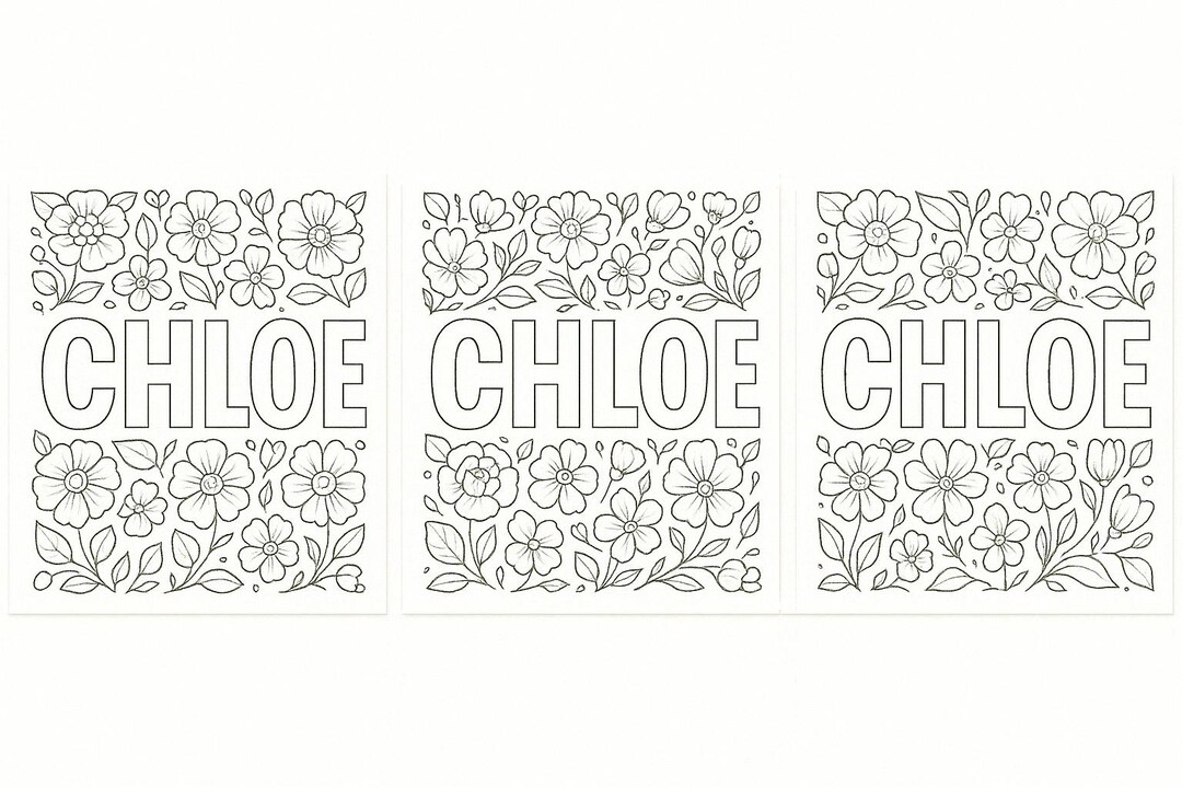Personalized Floral Coloring Page: Custom Name Printable (digital ...