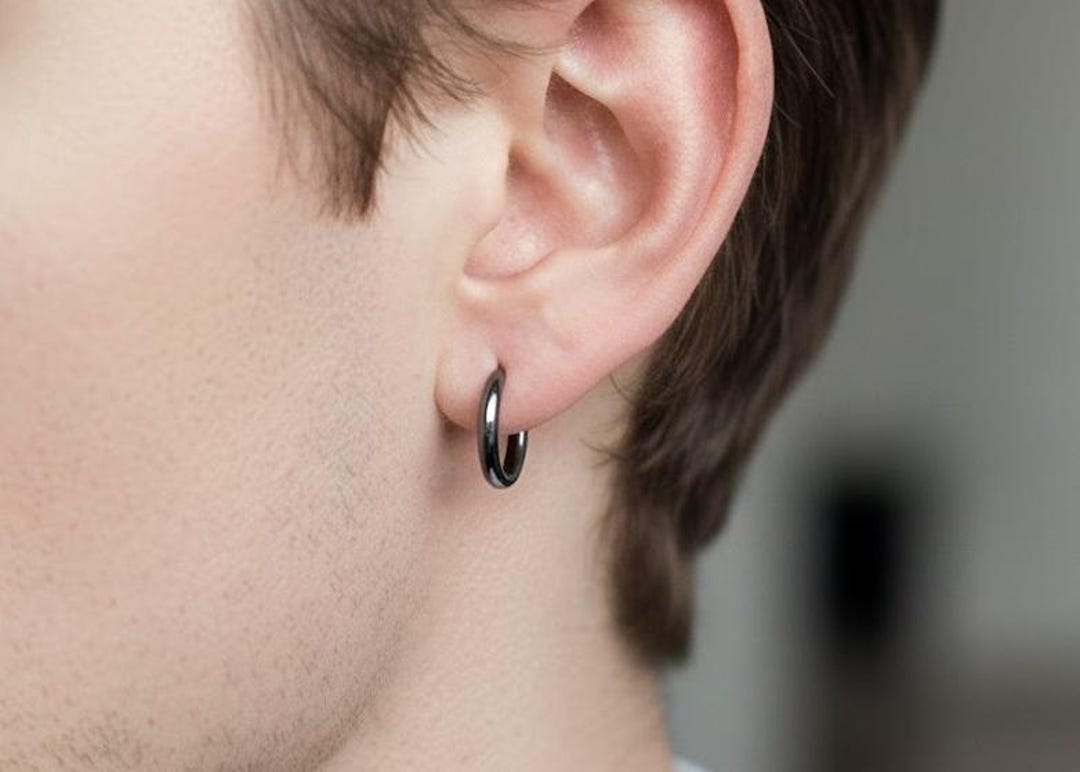Black Sterling Silver Hoop Earrings, Sleeper Style, Mens Jewelry - Etsy