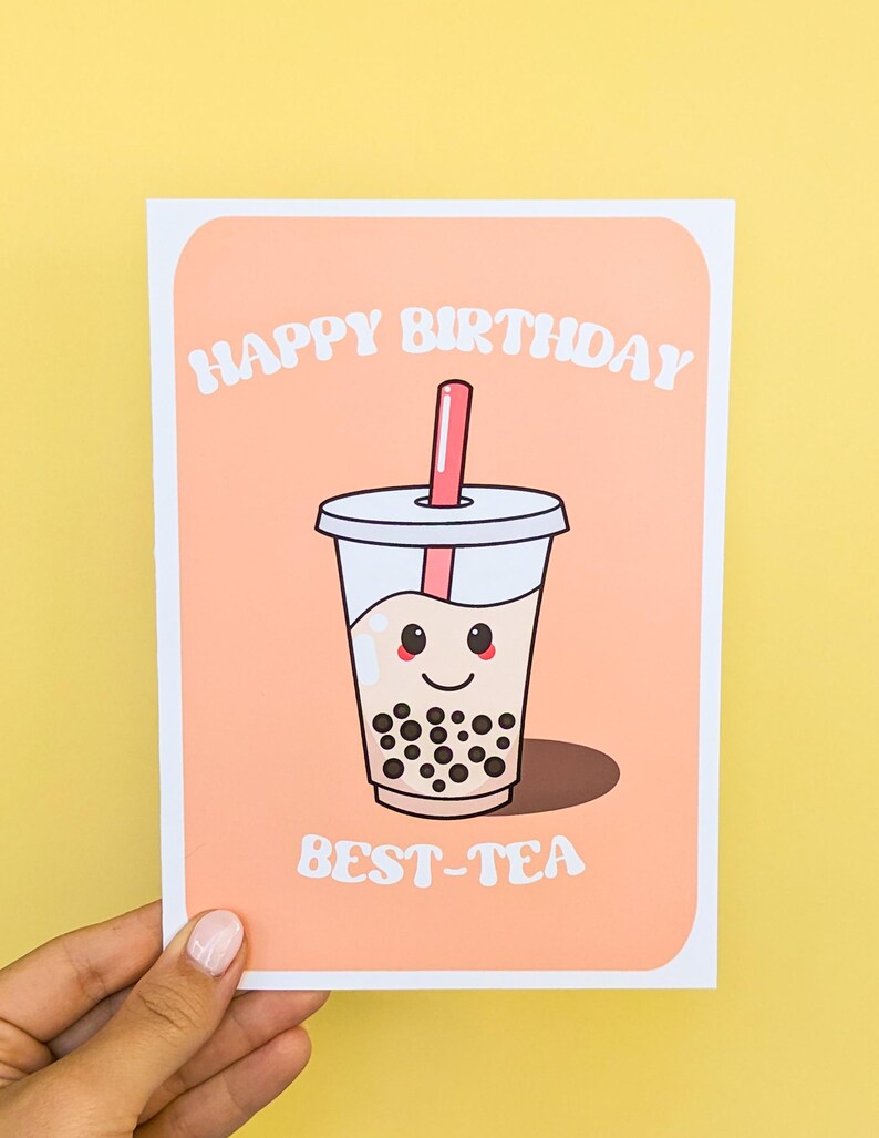 Happy Birthday Best-tea Card // Cute Boba Birthday Greeting Card for ...