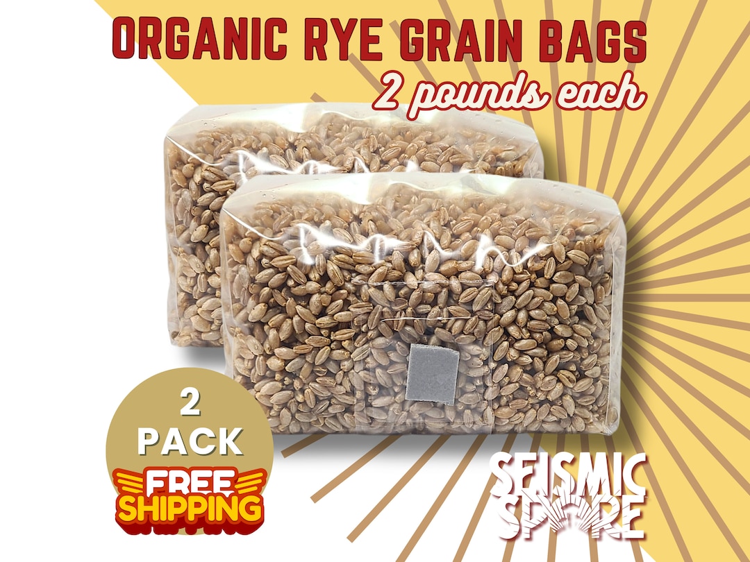 2x Sterilized Rye Grain Bags, 2 Lbs. Each, 4 Lbs. Total, Organic Rye ...