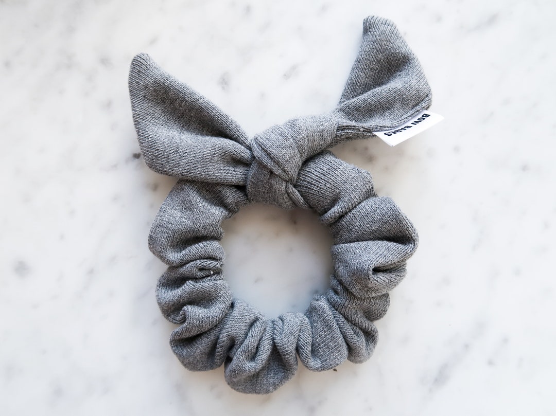 SALE Ash Bunny Scrunchy Cotton Stretch Material Light Grey Scrunchie ...