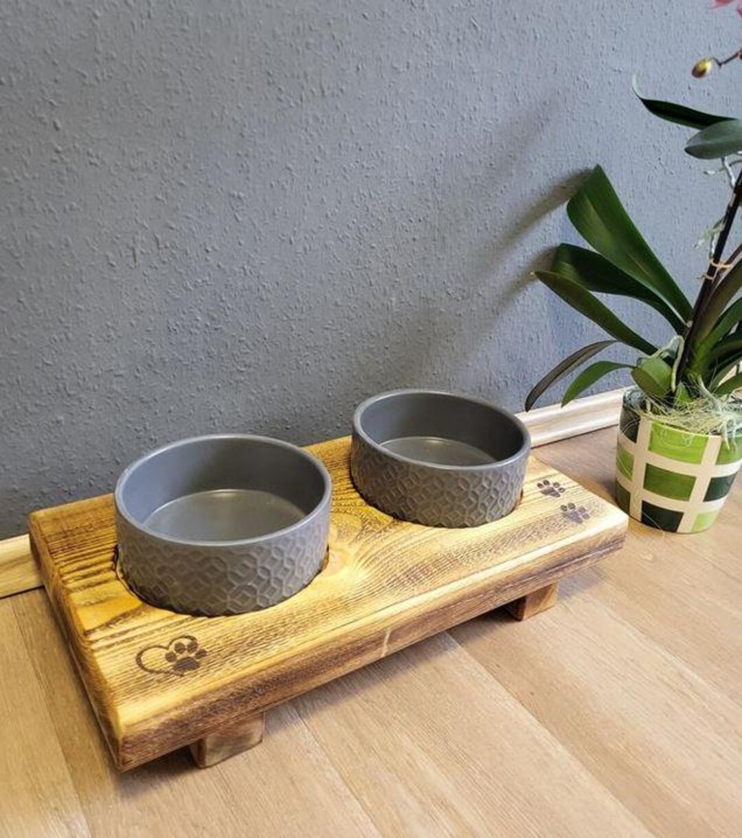 Comedero para perros de madera recuperada (2x1 l) con cuencos de ...
