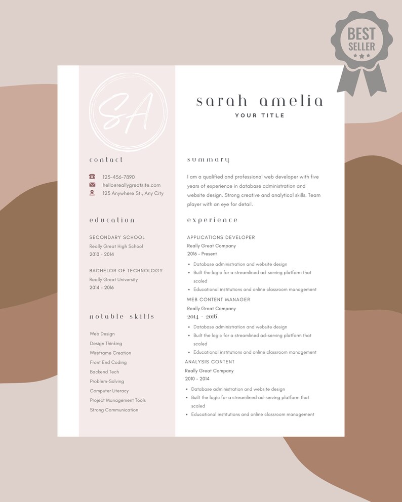 Editable Resume Template - Etsy