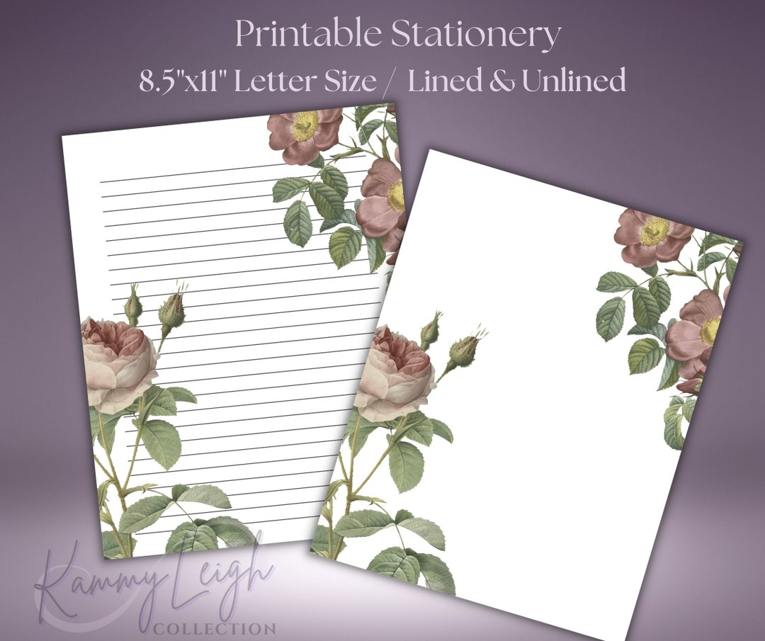 Printable Stationery/floral Stationery/roses/ Flower Stationery/writing ...