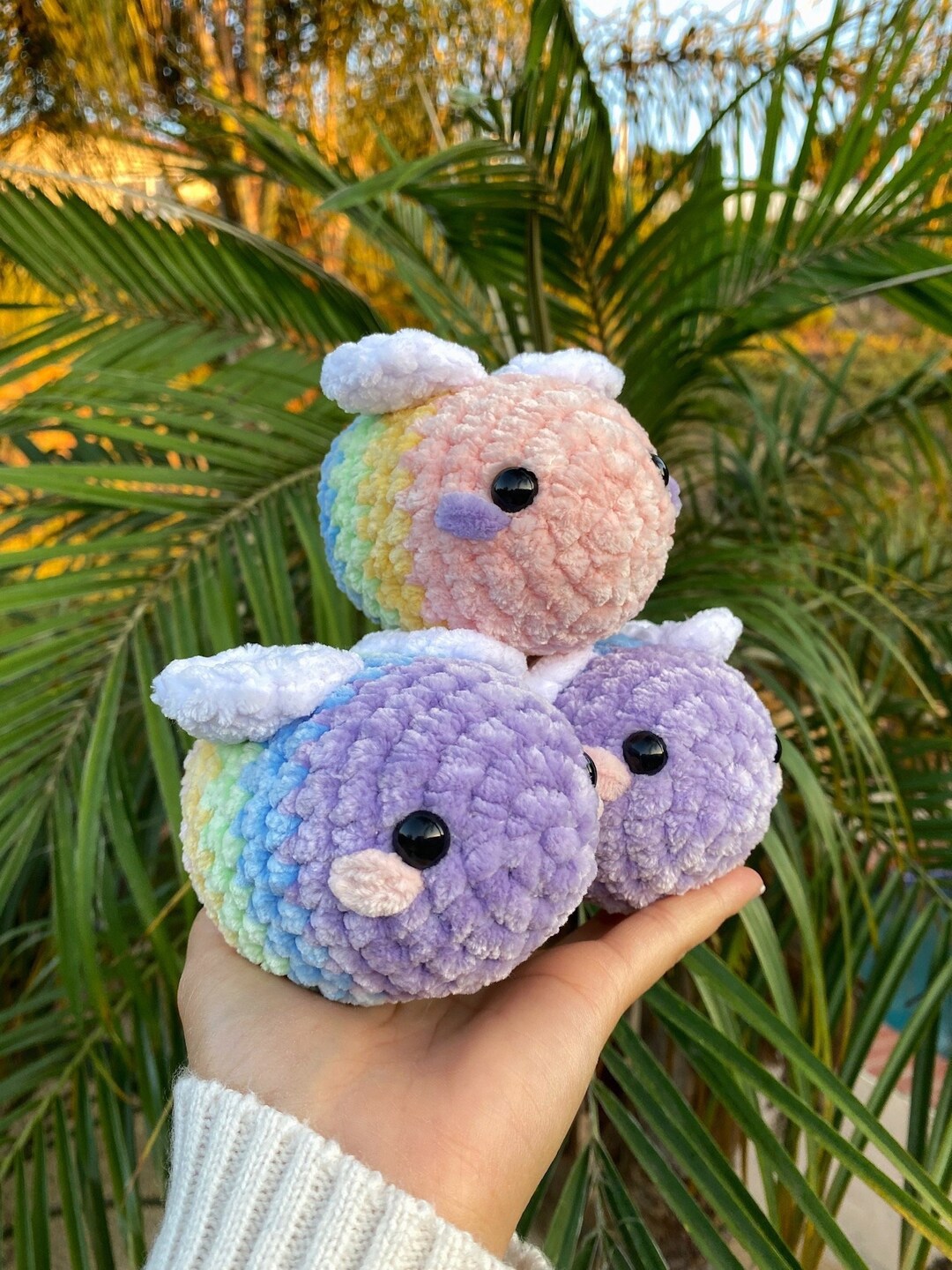Mini Crochet Rainbow Bee Plushie | Pastel Rainbow Bee | Pride Bee Plush ...