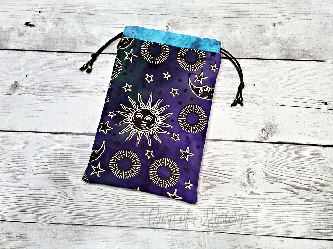 Celestial Metallic Tarot Deck Bag, Sun Moon Stars Drawstring Divination ...