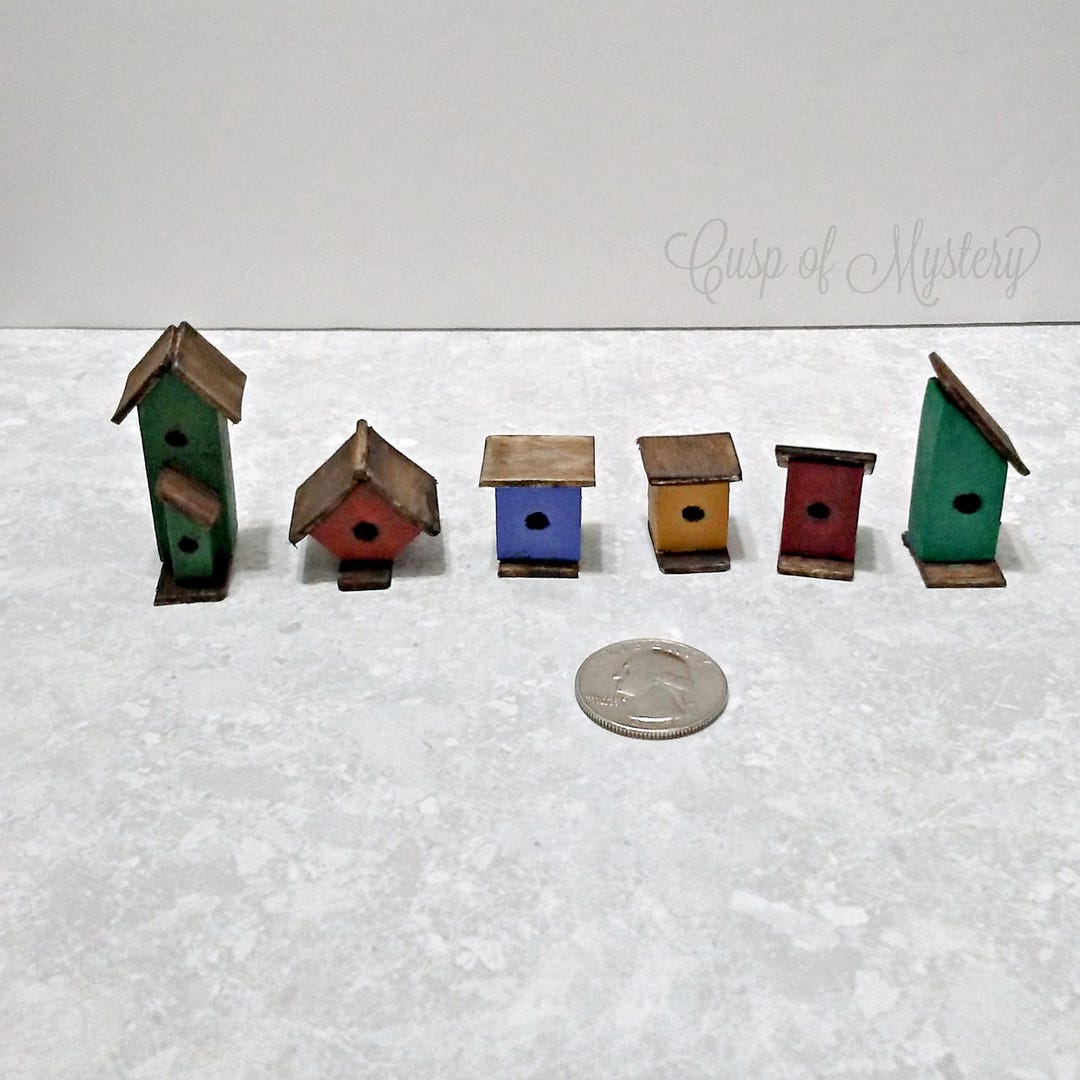 Miniature Birdhouse, Handmade Tiny Wood Bird Box, 1:12 Scale Dollhouse ...
